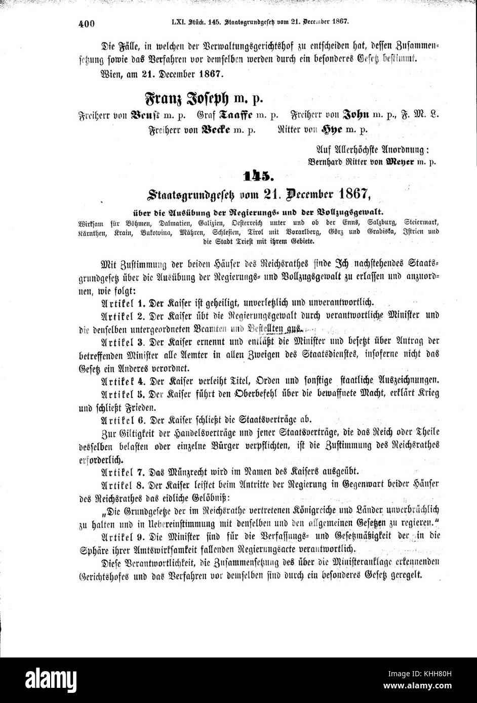 Reichsgesetzblatt (Austria) 1867 0400 Stock Photo - Alamy