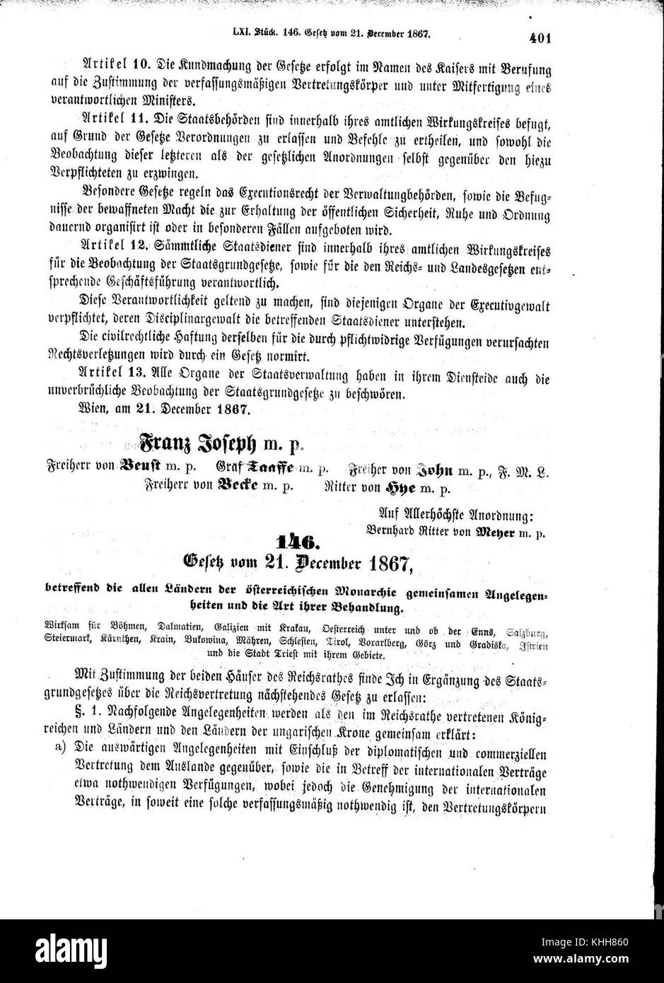Reichsgesetzblatt (Austria) 1867 0401 Stock Photo - Alamy