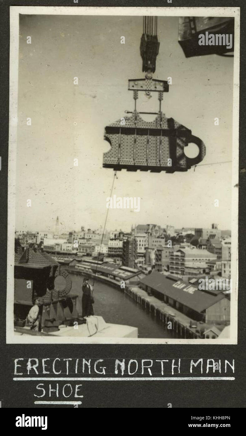 This image shows the early stages of the Story Bridge's construction ...