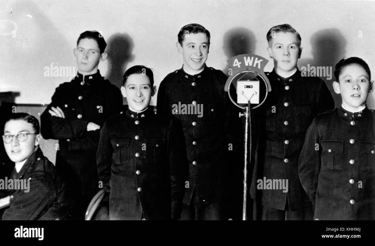 2 196231 Group of boy singers doing a live radio broadcast for 4WK in ...