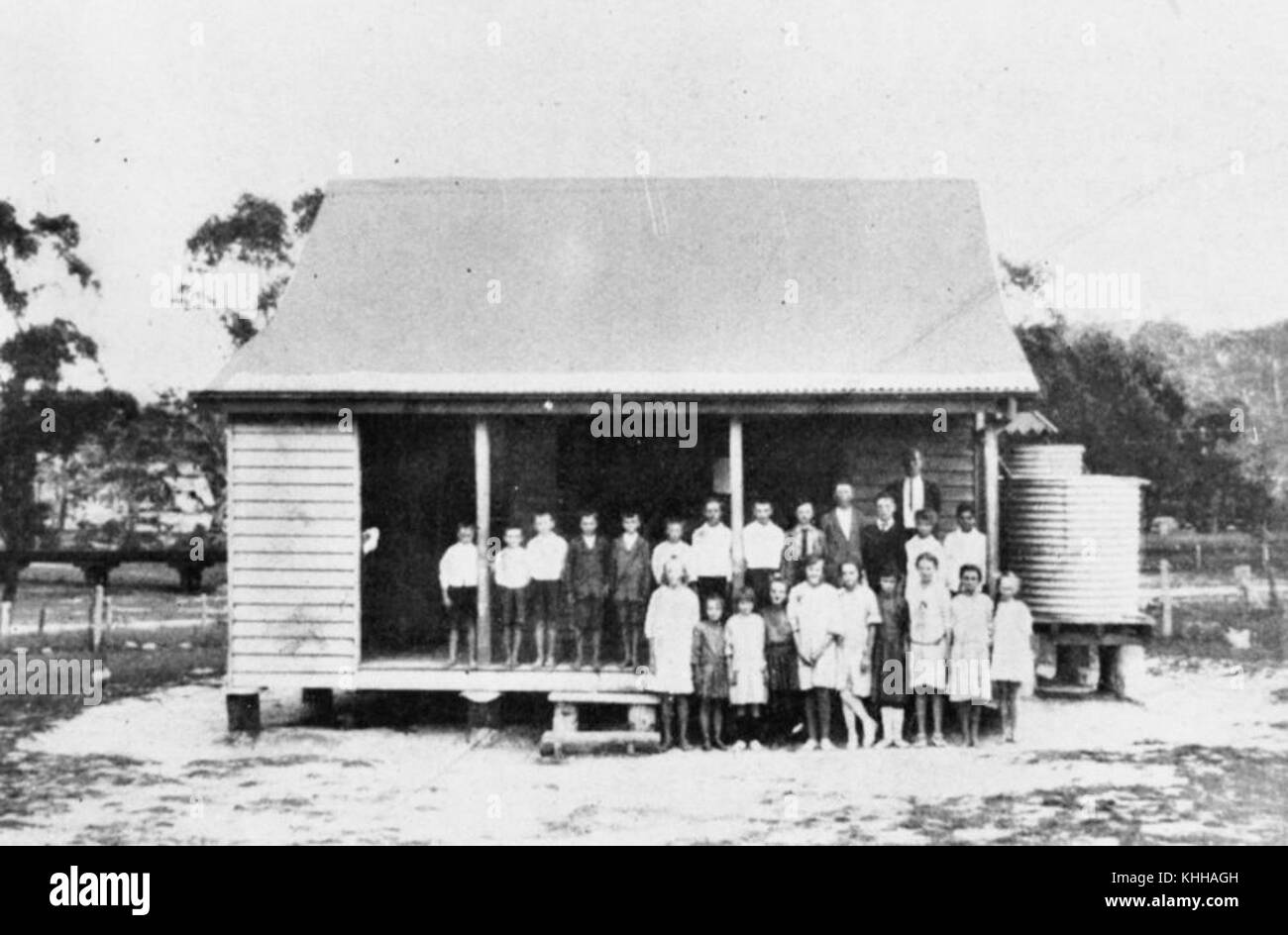 2 106876 Students and their teacher outside their classroom at Glen ...
