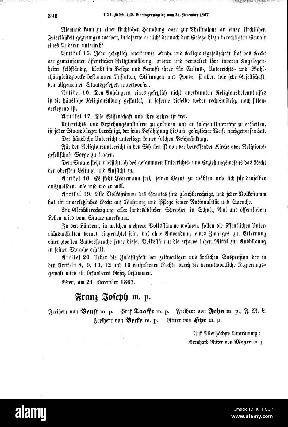 Reichsgesetzblatt (Austria) 1867 0396 Stock Photo - Alamy