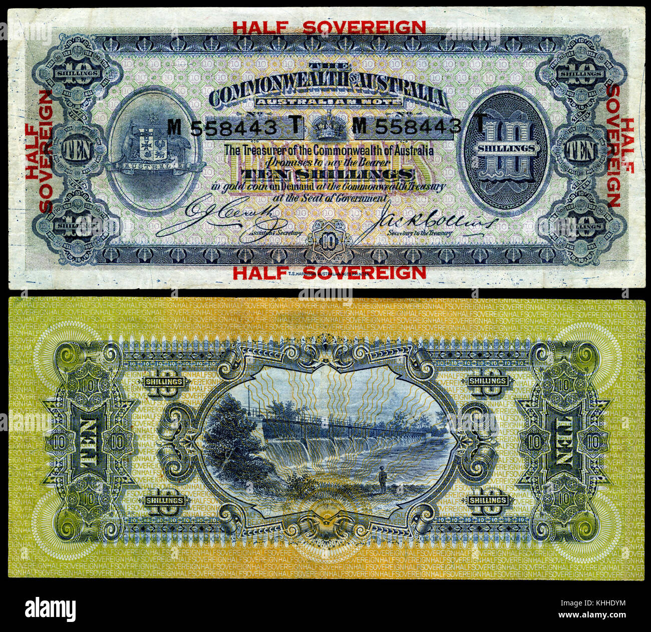 This 1918 Australian 10-shilling note features a detailed design ...