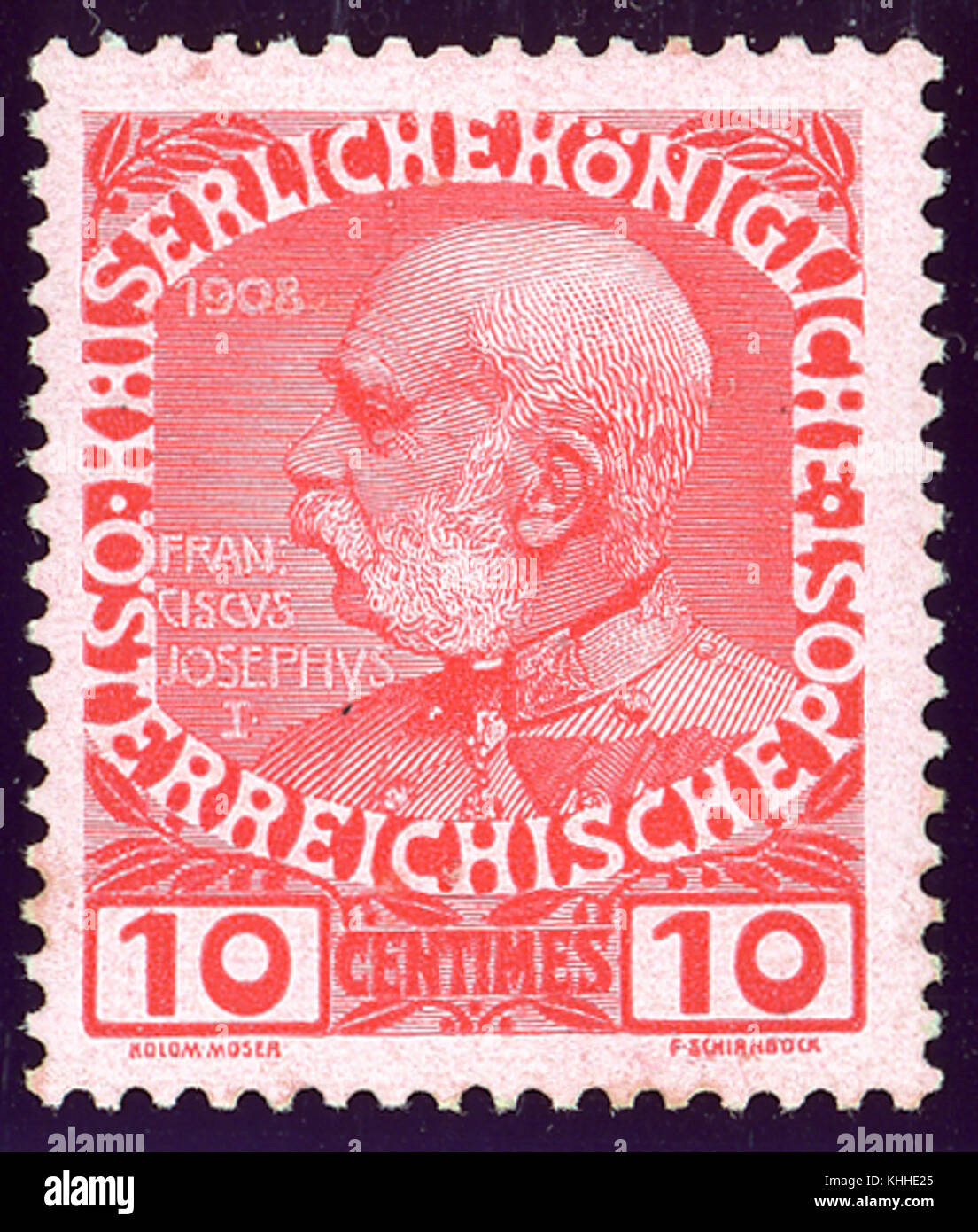 This image features a 1908 KK Levant 10 centimes stamp, part of a ...