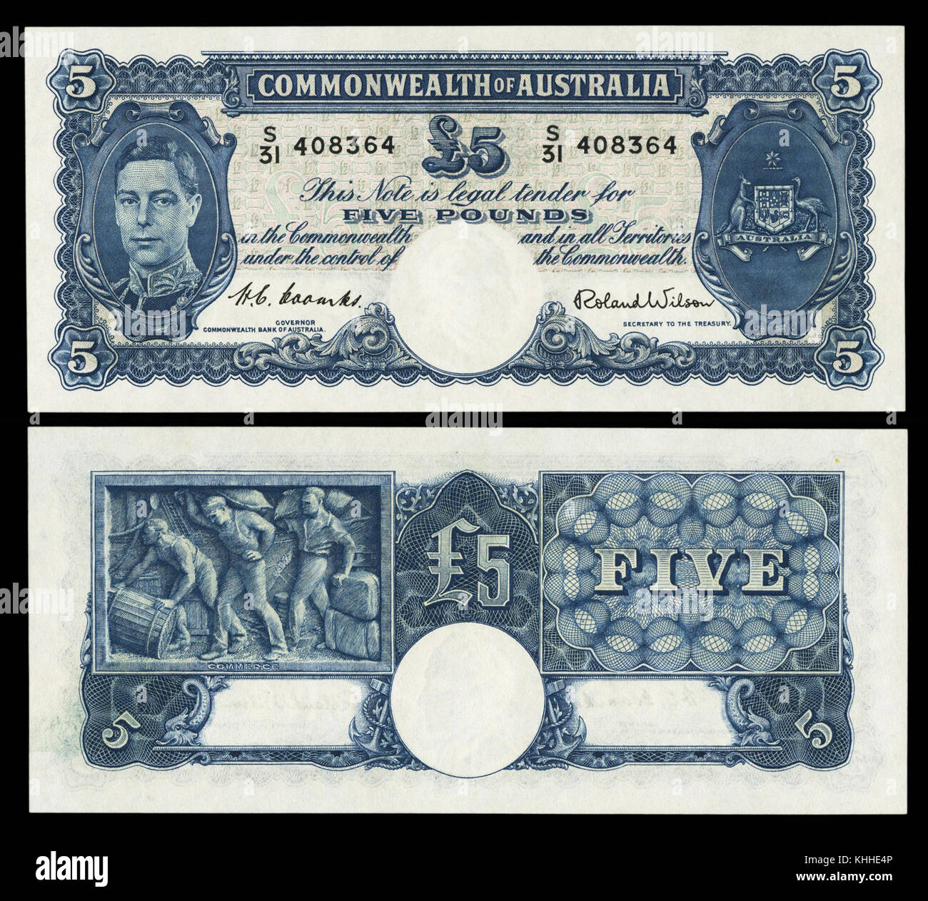 The 'AUS-27d-Commonwealth Bank of Australia-Five Pounds (1952)' is a ...