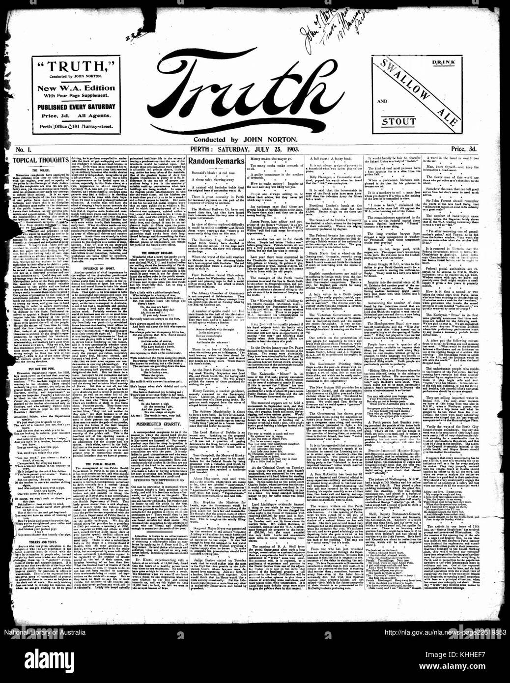 Truth, Western Australian newspaper Stock Photo - Alamy