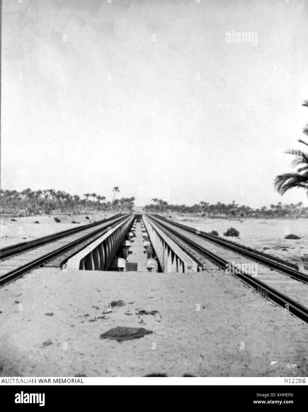 Wady Ghuzze, Palestine. c. 1917. Two parallel railway bridges over the ...