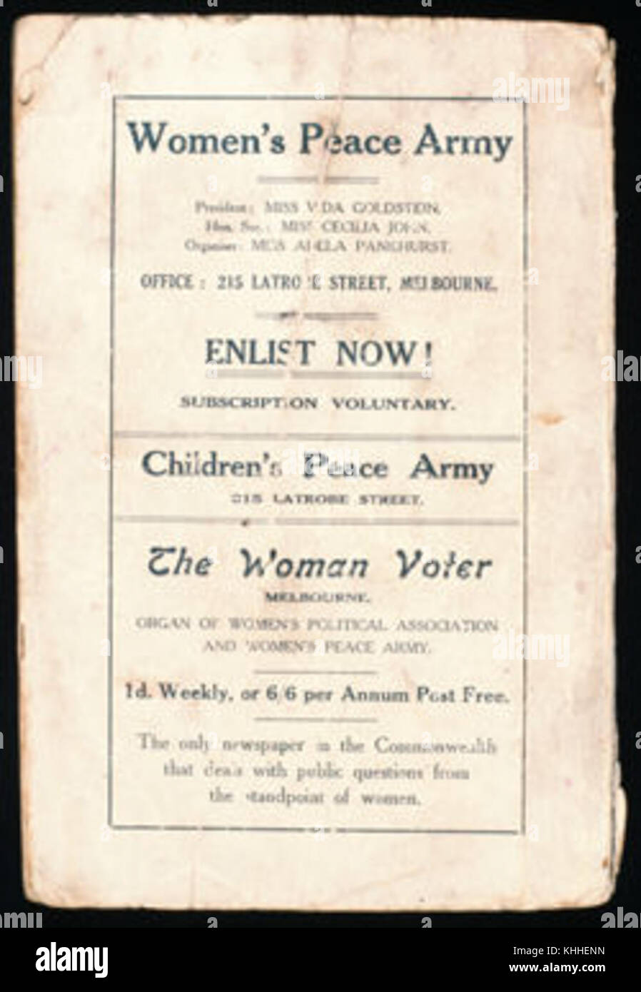 Women Peace Army advert Melbourne Stock Photo - Alamy