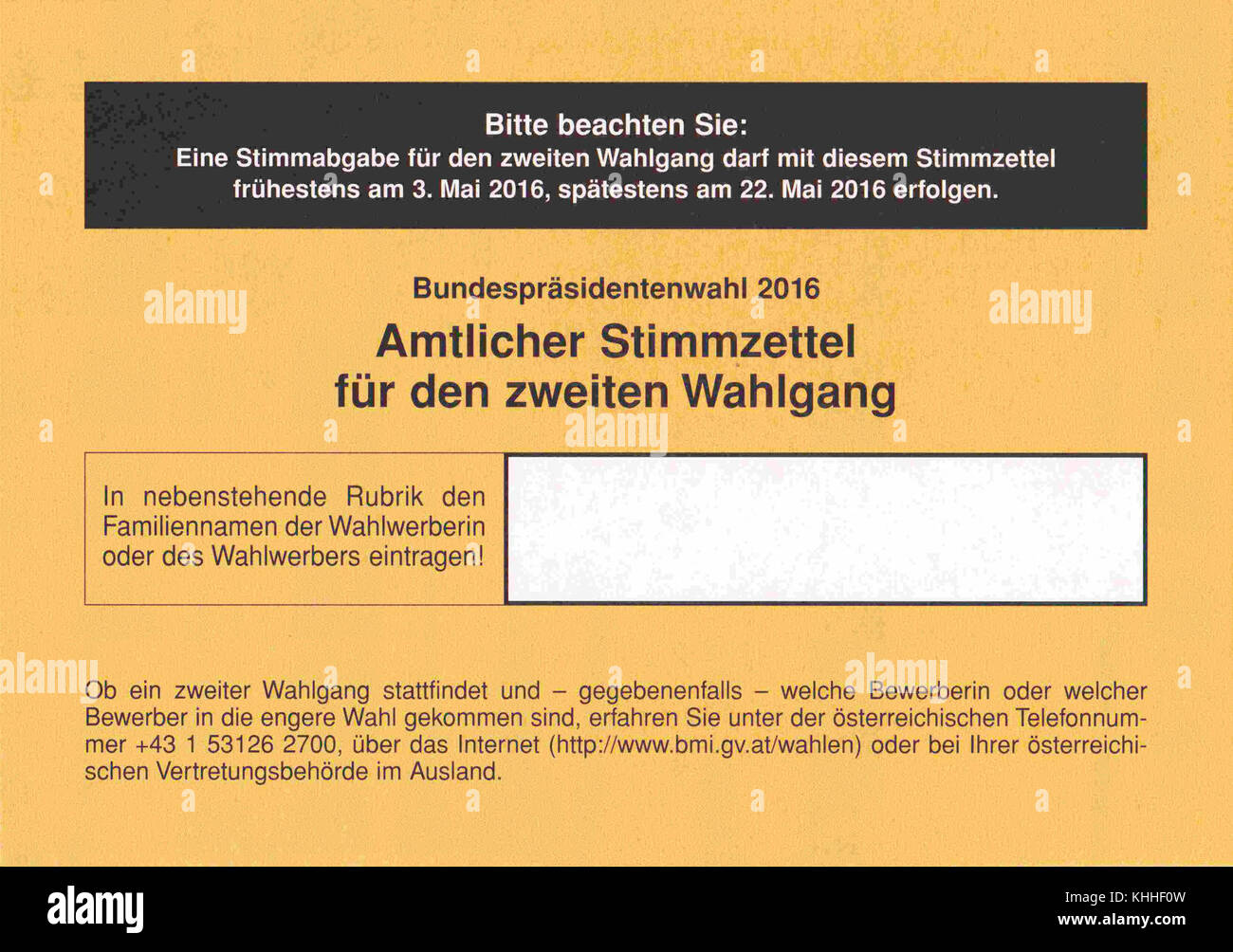 Ballot paper - Austrian presidential election 2016 (second ballot Stock ...