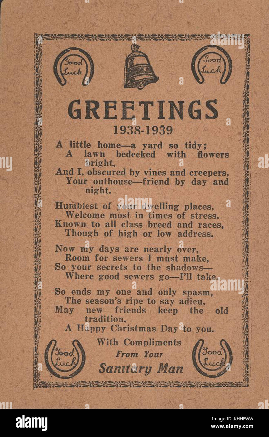 1 206997 Christmas greeting card from the Sanitary Man, 1938 Stock ...
