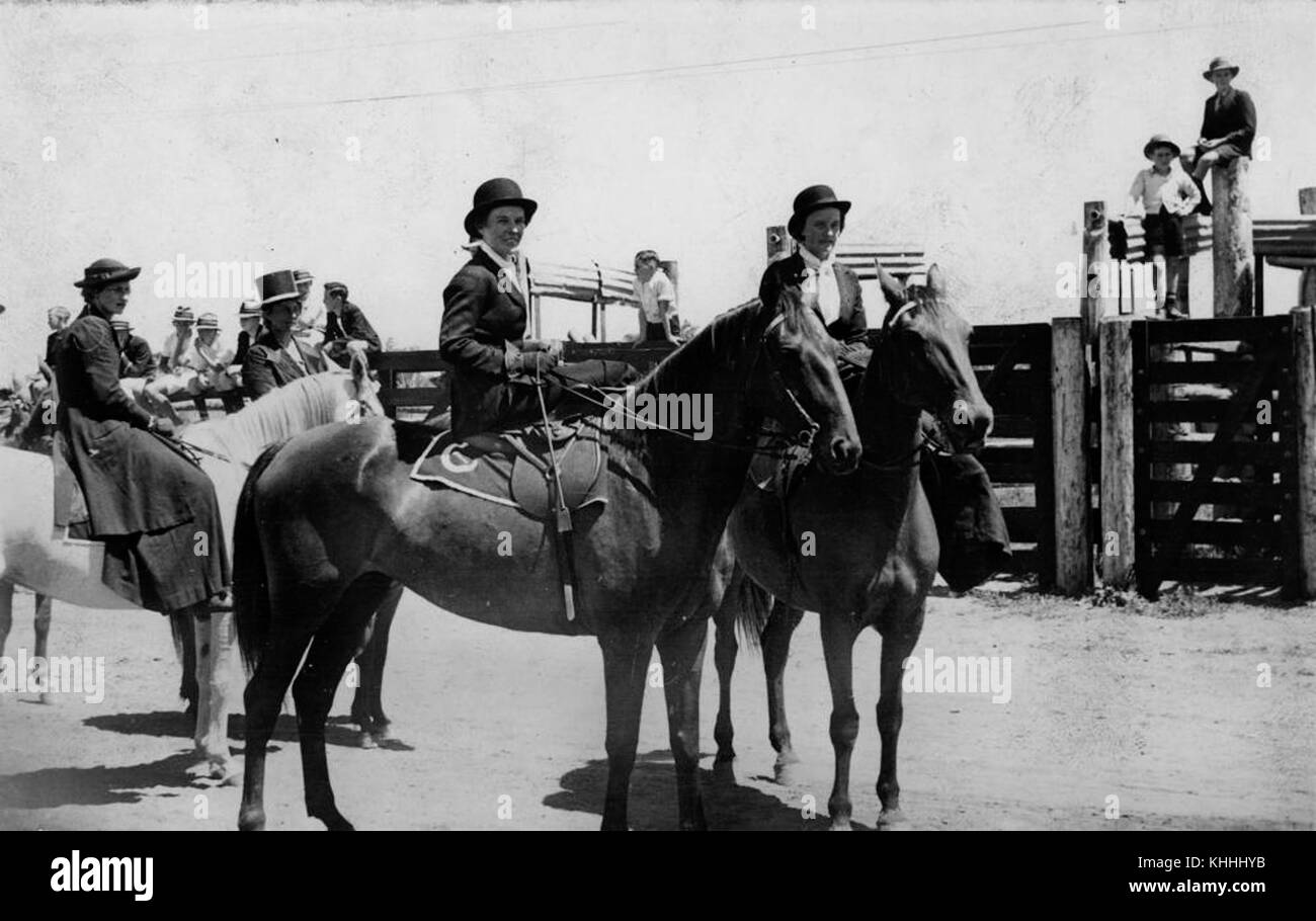 2 208177 Women in riding habits seated side-saddle at the Warwick ...