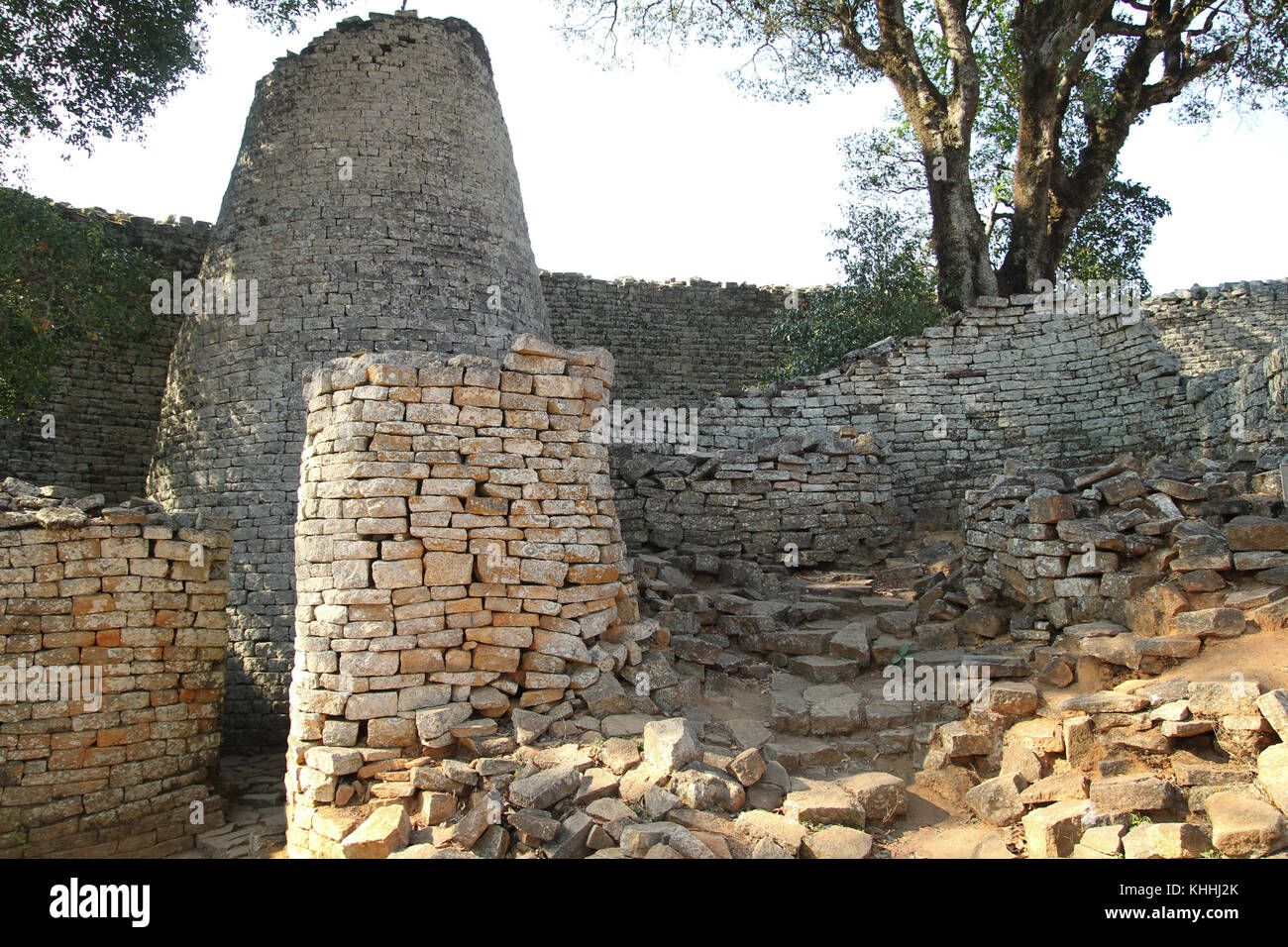 GREAT ZIMBAWE, ZIMBABWE - 16 October 2011:. The Great Zimbabwe tower ...