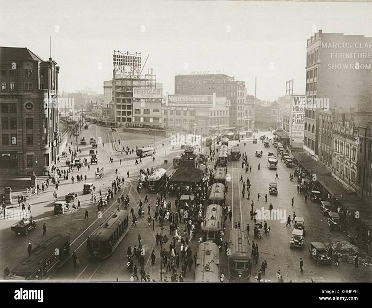 This image depicts trams and heavy traffic at Railway Square ...