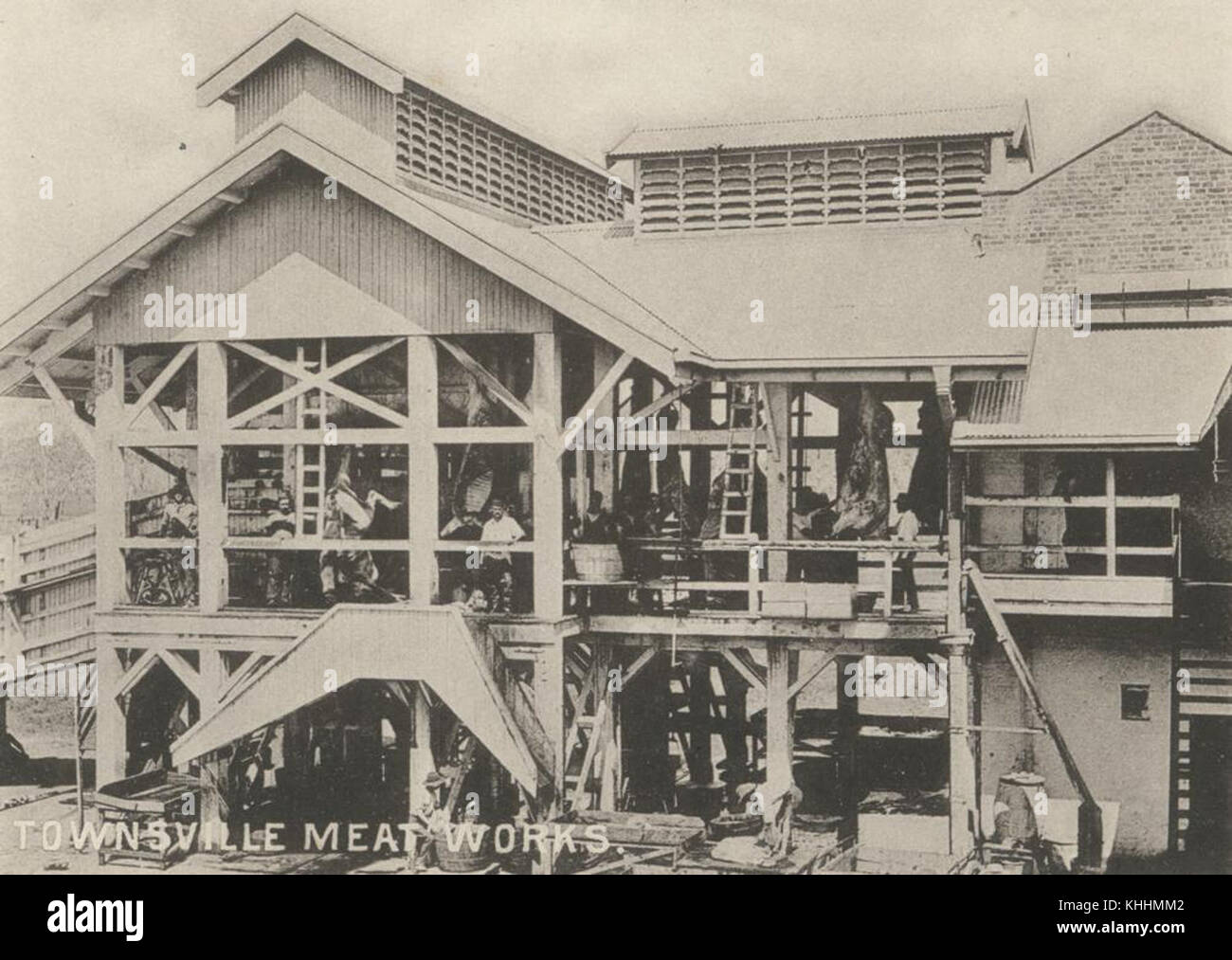 1 258193 Looking inside the meatworks building, Townsville, ca. 1900 ...
