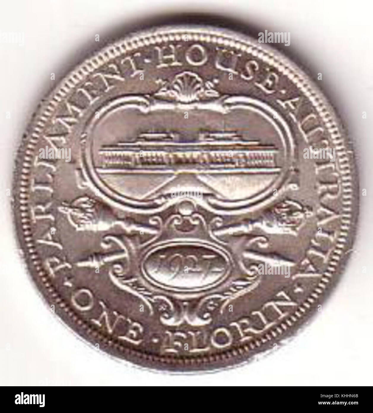 This image shows the reverse side of the 1927 Australian florin, a ...