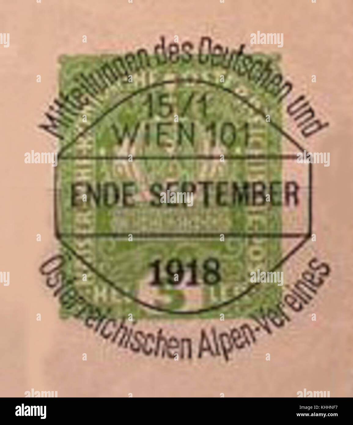 This image features a 5 heller Austrian precancel stamp from 1918 ...