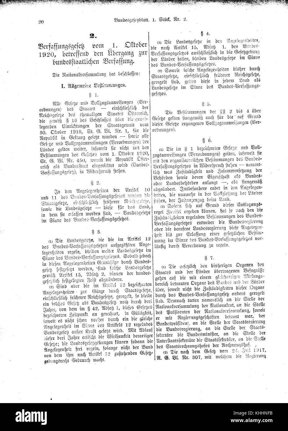 Bundesgesetzblatt (Austria) 1920 0020 Stock Photo - Alamy