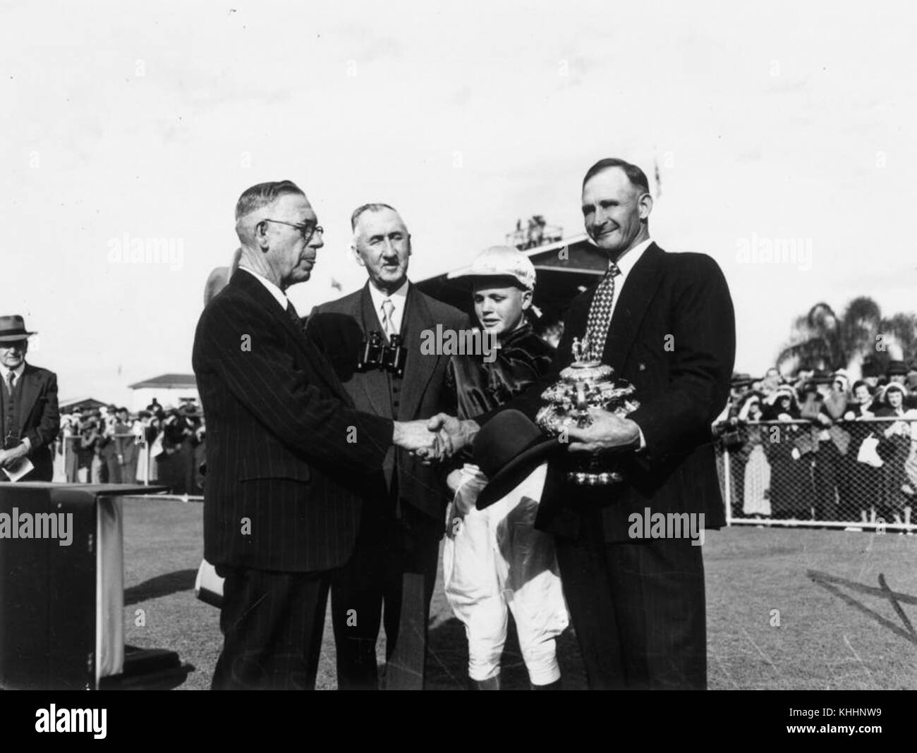 1 83831 Doomben Cup being presented to owner-trainer Harry Lee, Doomben ...