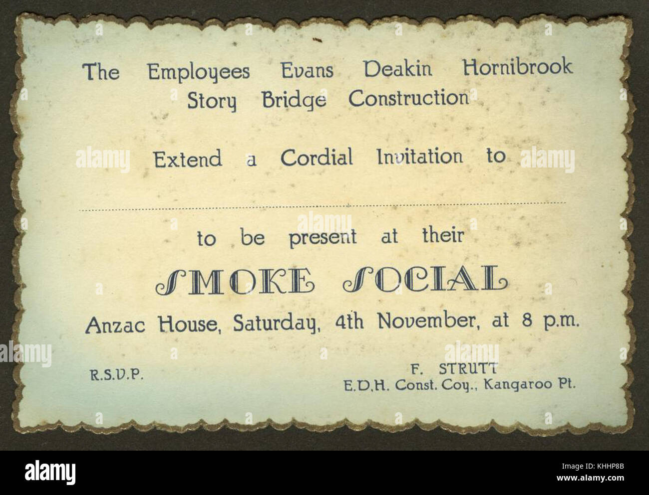 1 242037 Story Bridge Smoke Social invitation card, 1939 Stock Photo ...