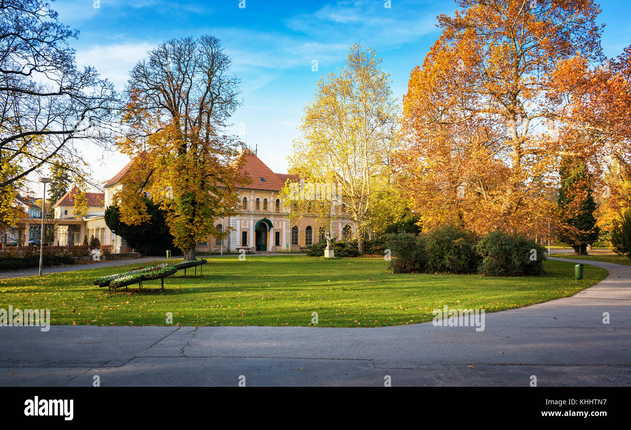 Autumn in Piestany (Slovakia) – park, historical building, colorful ...