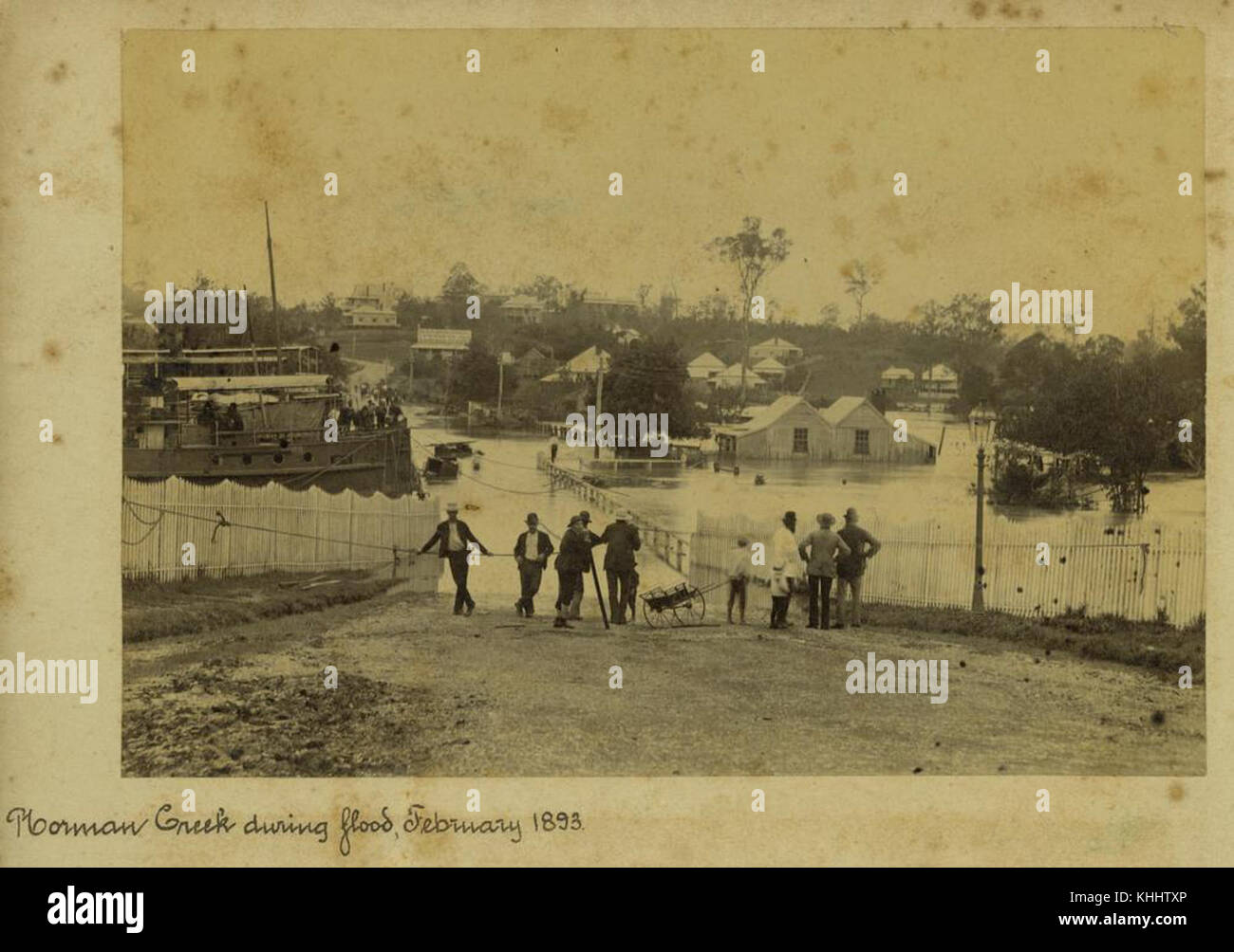 A photograph documenting Norman Creek during a flood in February 1893 ...