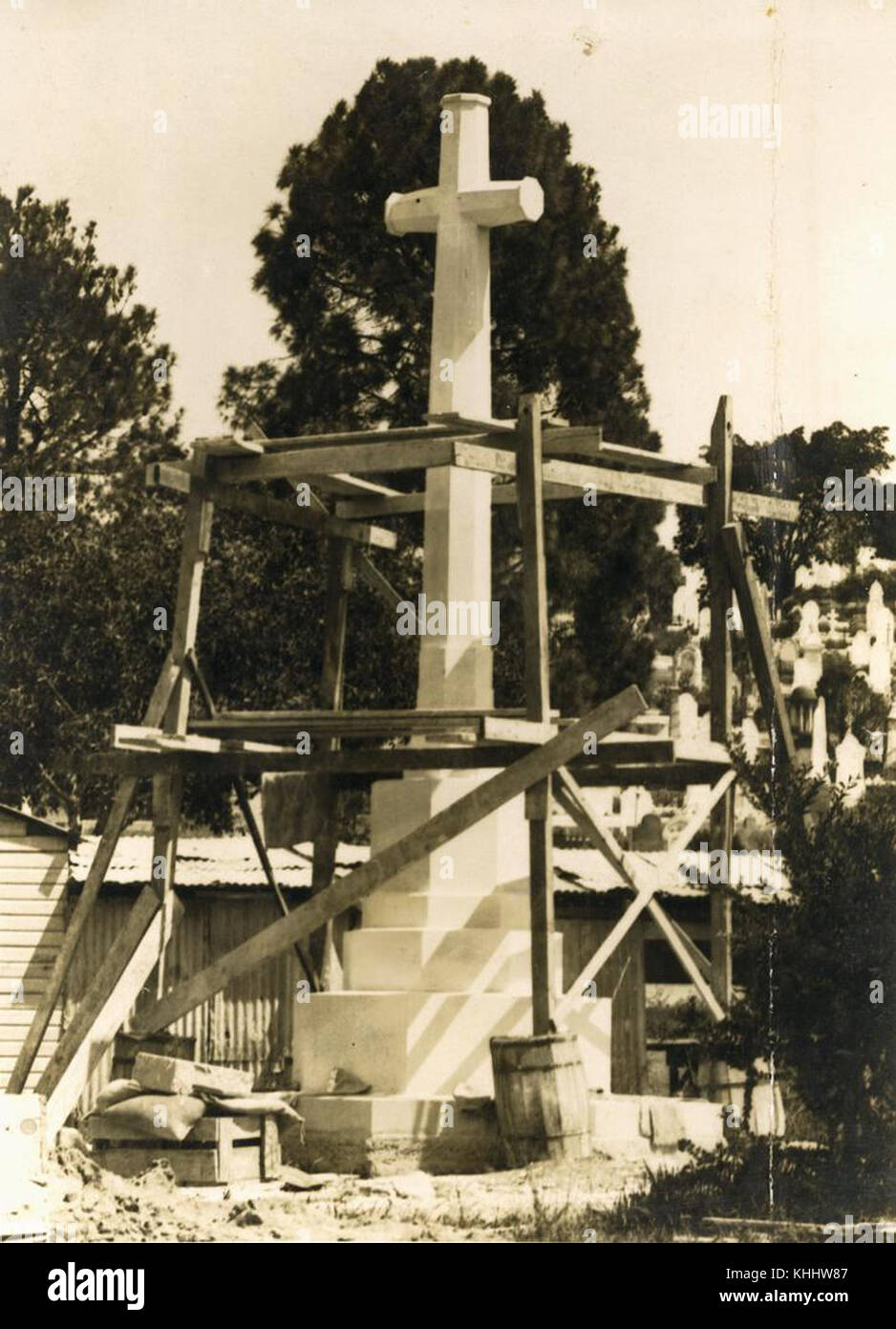 2 254816 Cross of Sacrifice under construction at the Toowong Cemetery ...