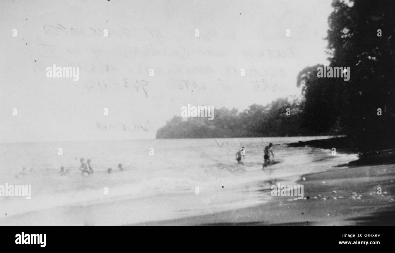 This photograph shows Australian servicemen swimming at Scarlet Beach ...