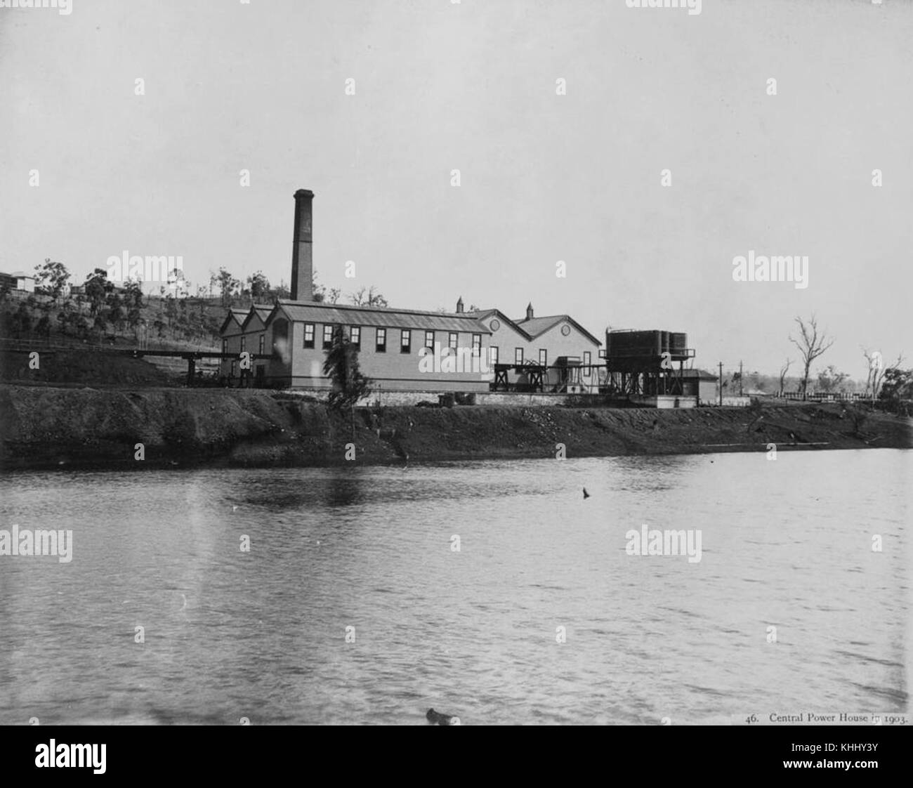 Power plant on river Black and White Stock Photos & Images - Alamy