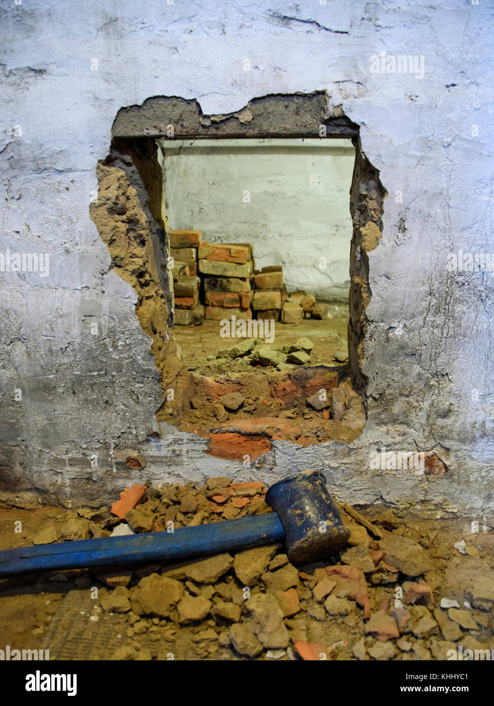 The punched wall. The opening which is beaten out in a wall Stock Photo ...