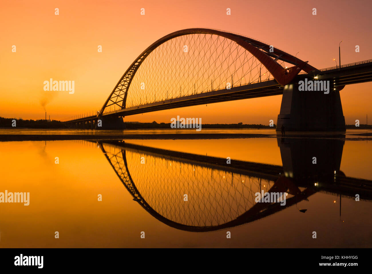Bugrinsky Bridge over the River Ob, Novosibirsk, Russia, sunrise sunset ...