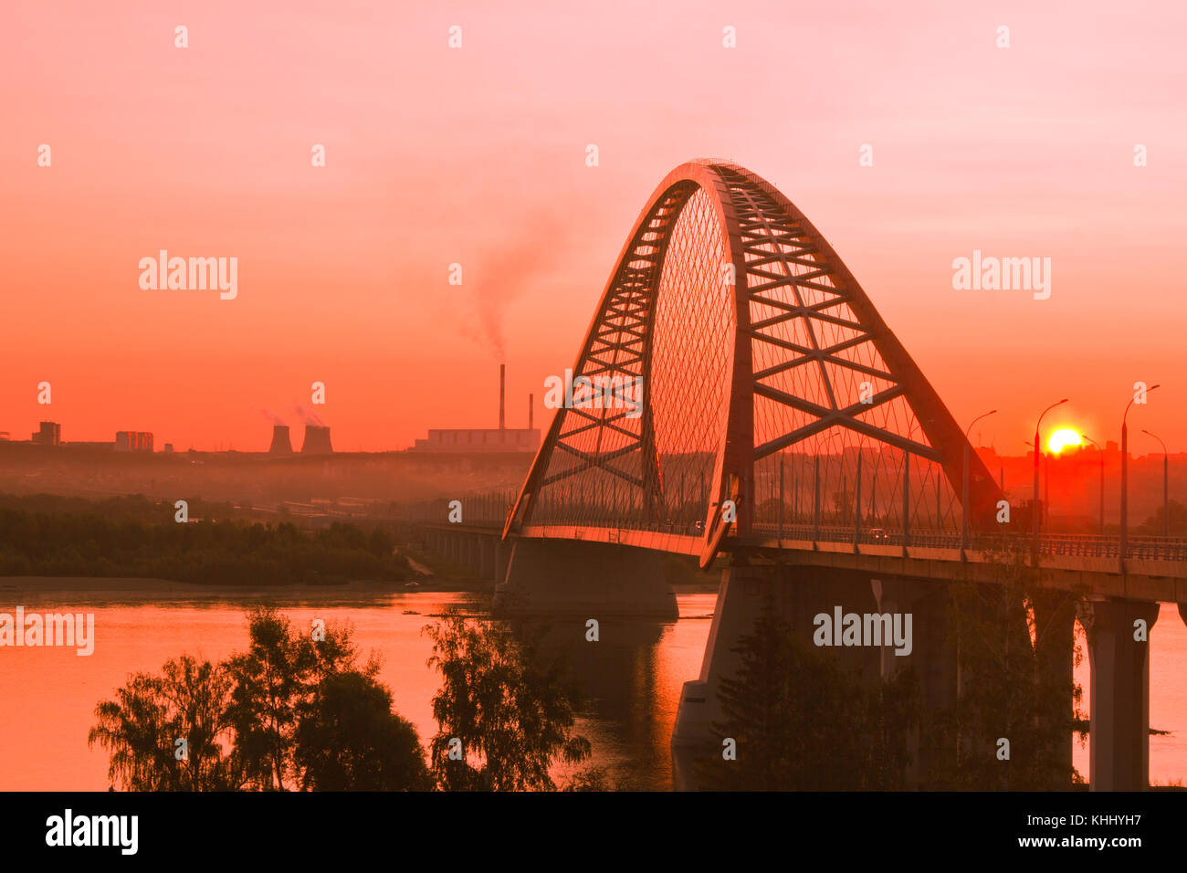 Bugrinsky Bridge over the River Ob, Novosibirsk, Russia, sunrise sunset ...