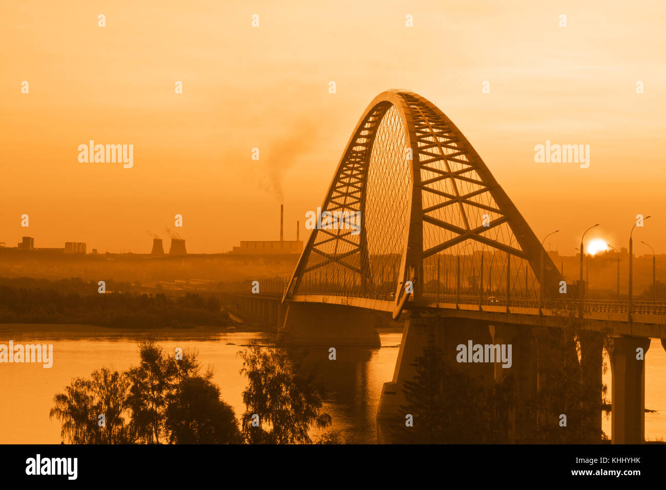 Bugrinsky Bridge over the River Ob, Novosibirsk, Russia, sunrise sunset ...