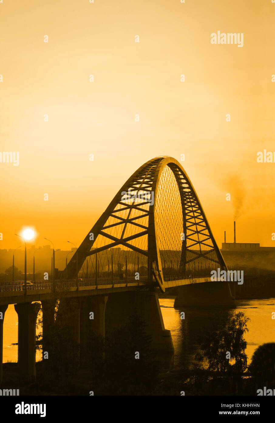 Bugrinsky Bridge over the River Ob, Novosibirsk, Russia, sunrise sunset ...
