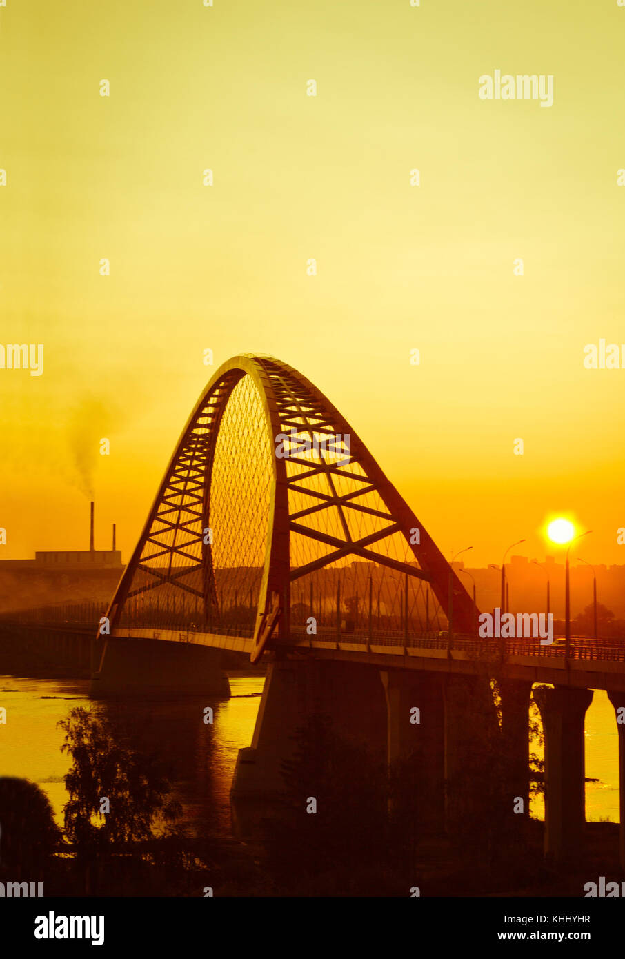 Bugrinsky Bridge over the River Ob, Novosibirsk, Russia, sunrise sunset ...