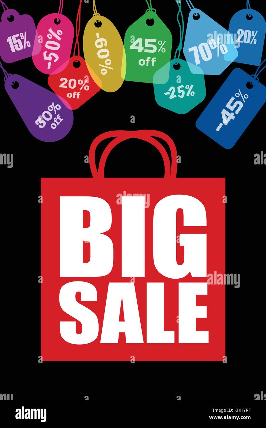 Creative colorful poster for Big Sale. Red shopping bag and colorful ...