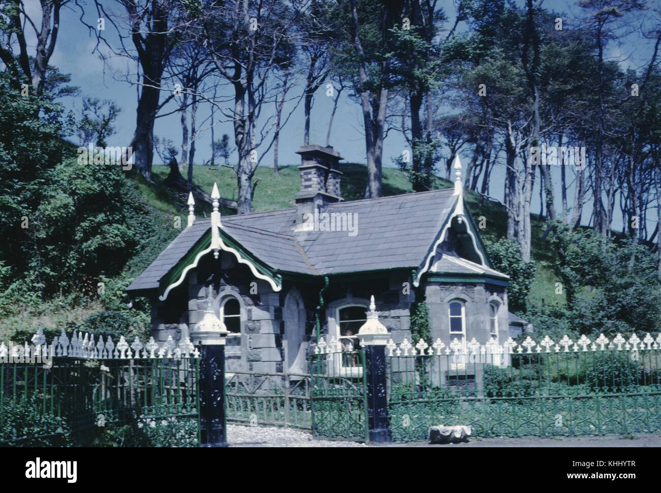 Small stone house, built in a Gothic architectural style, with wrought ...