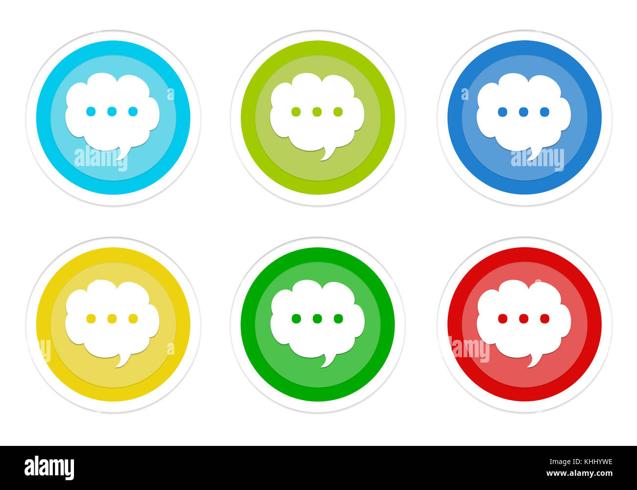 Set of rounded colorful buttons with bubble speech symbol in blue ...