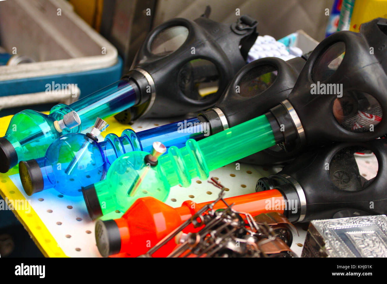 Smoking devices for weed and tobacco face masks Stock Photo - Alamy