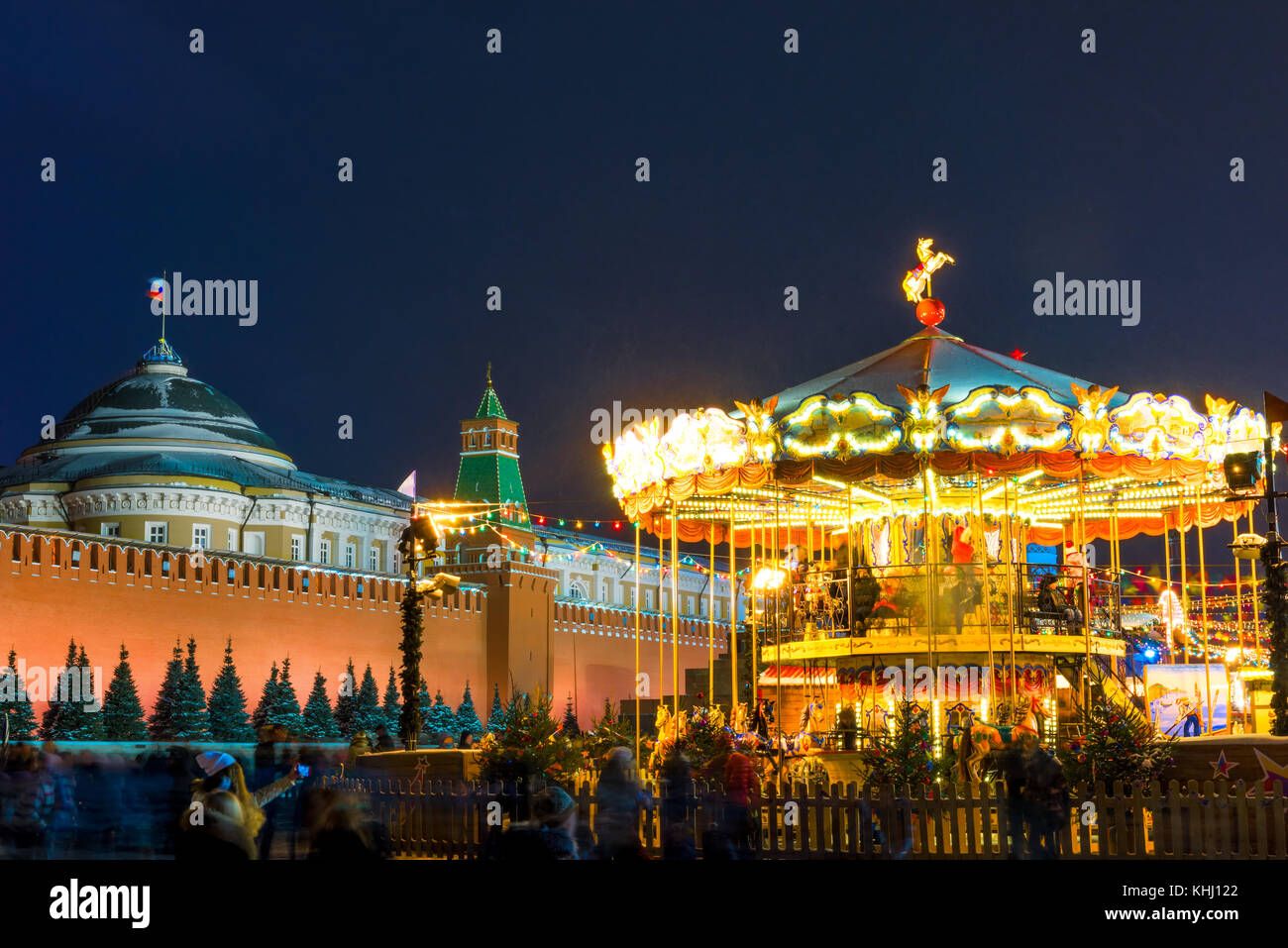 children's carousel near the Kremlin in Moscow night shot Stock Photo ...