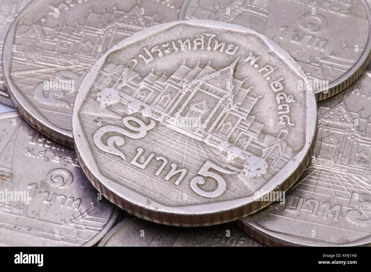 Detail of different Thai coins on the table Stock Photo - Alamy