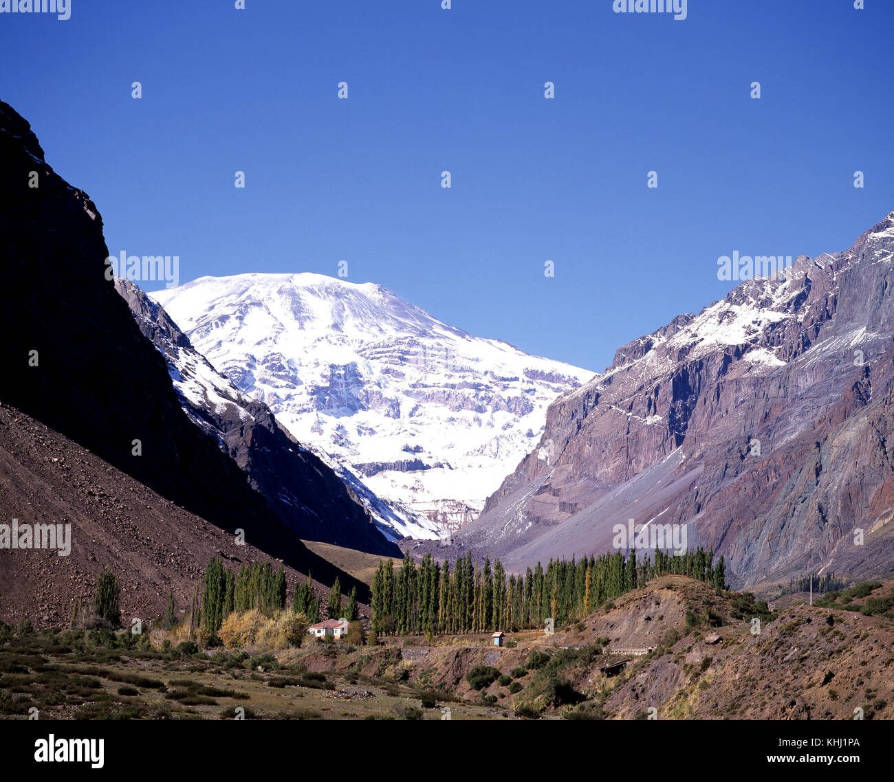 The Andes mountains, and Maipo River Valley with Volcan San Jose (5856m ...
