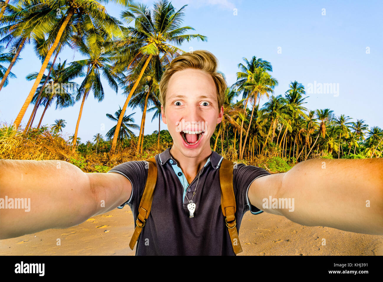Young man taking travel selfie hi-res stock photography and images - Alamy