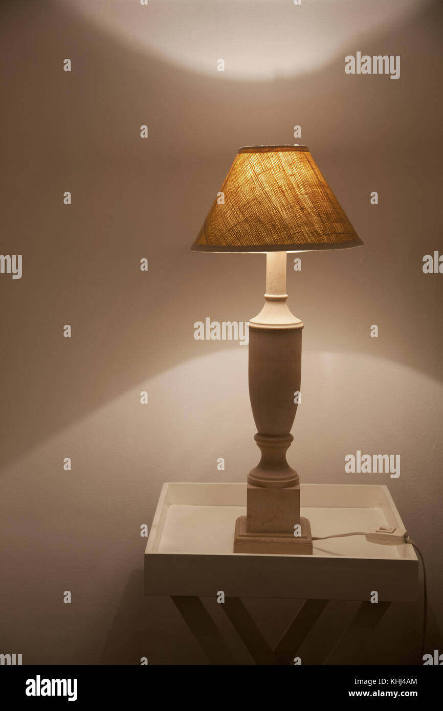 Lamp on Side Table Idoors Stock Photo - Alamy
