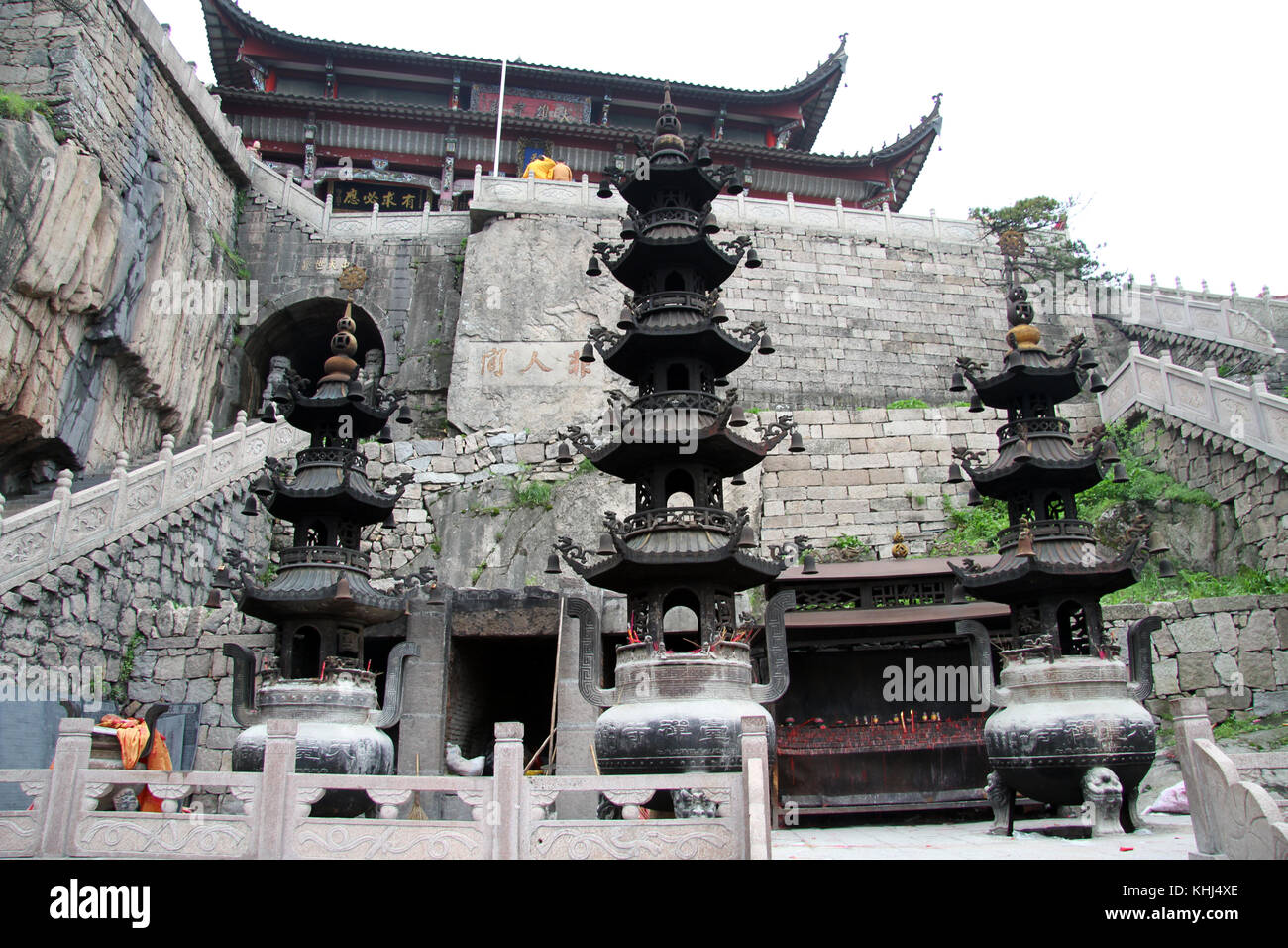 Buddhist shrine in the temple Tiantai, Jiuhua Shan, China Stock Photo ...