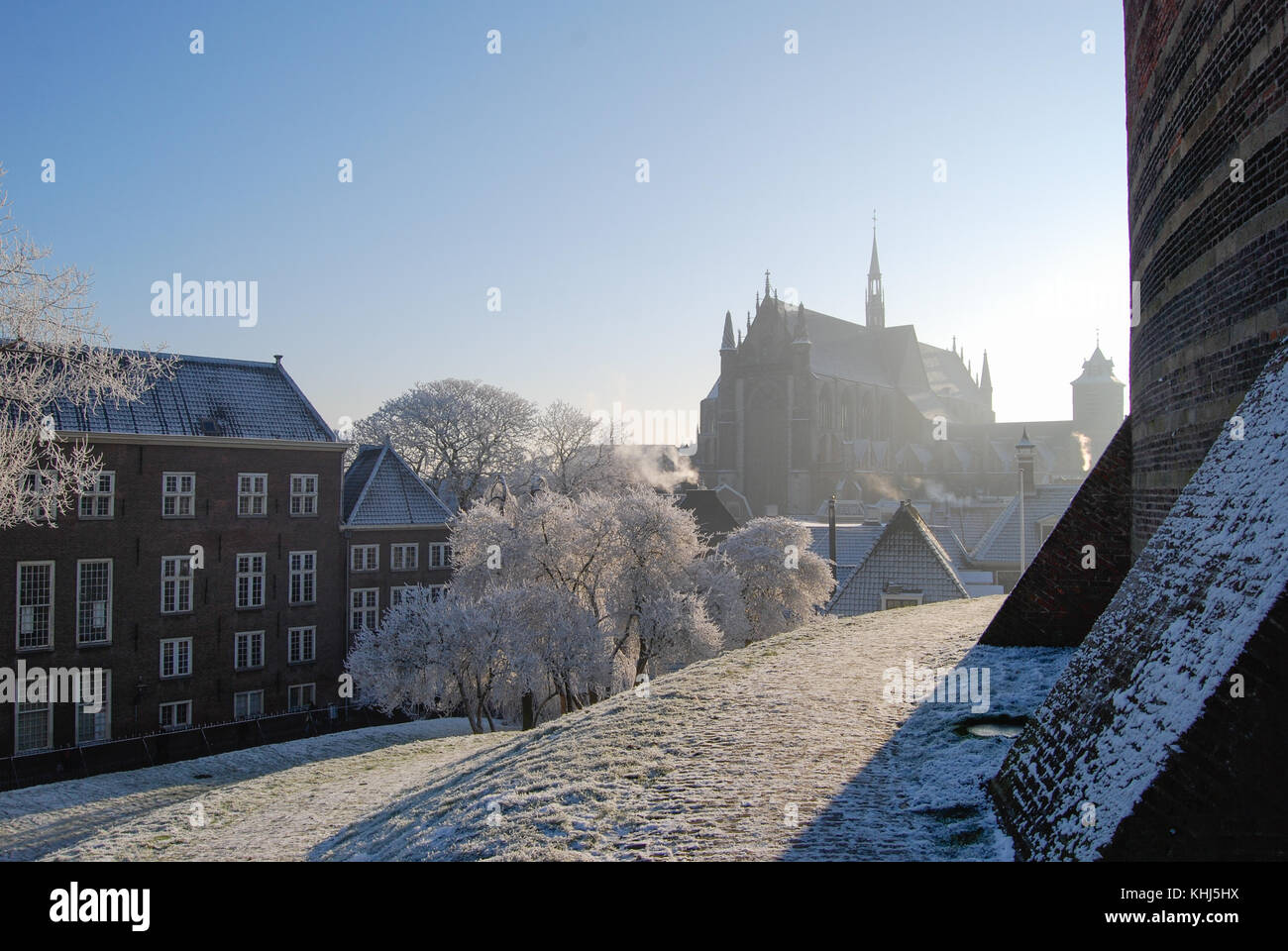 View oh historic building during winter after snow storm Stock Photo ...