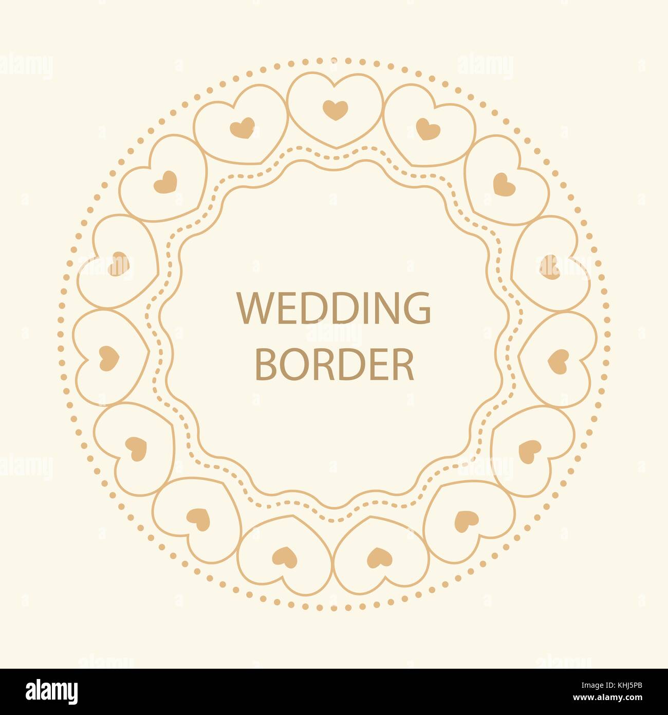 Round frame with decorative elements. Wedding card with gold hea Stock ...
