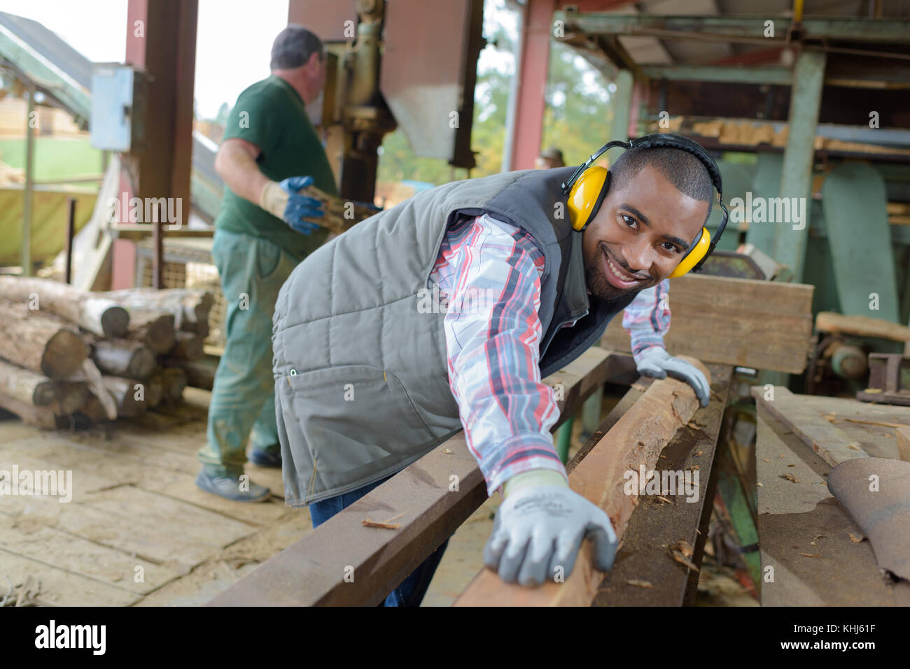 worker preparing the lumber Stock Photo - Alamy