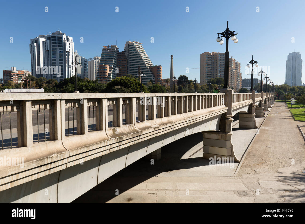 Valencia, Spain. October 25, 2017: The Bridge of Aragon is a pedestrian ...
