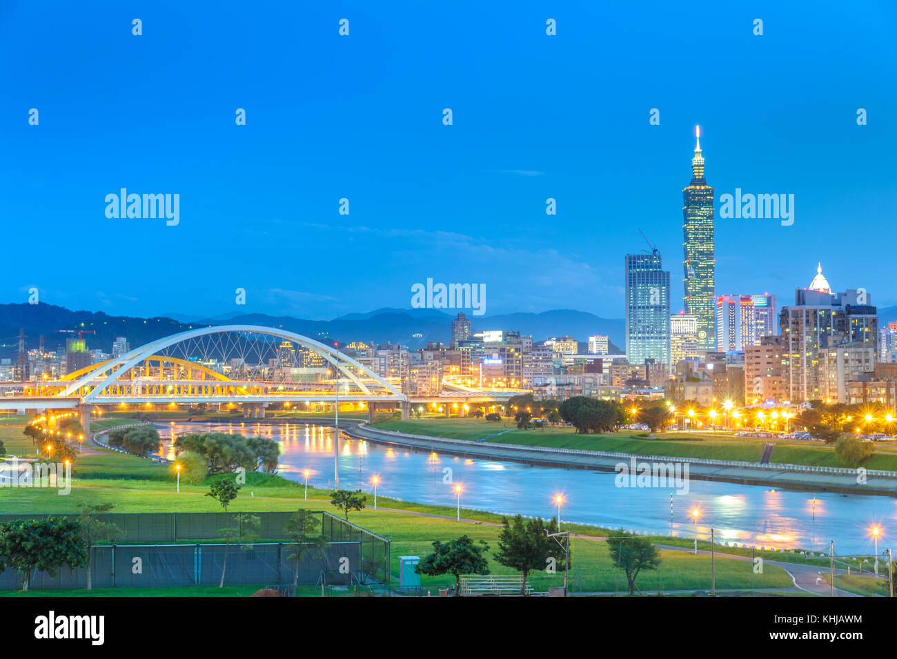 night view of taipei city by the river Stock Photo - Alamy