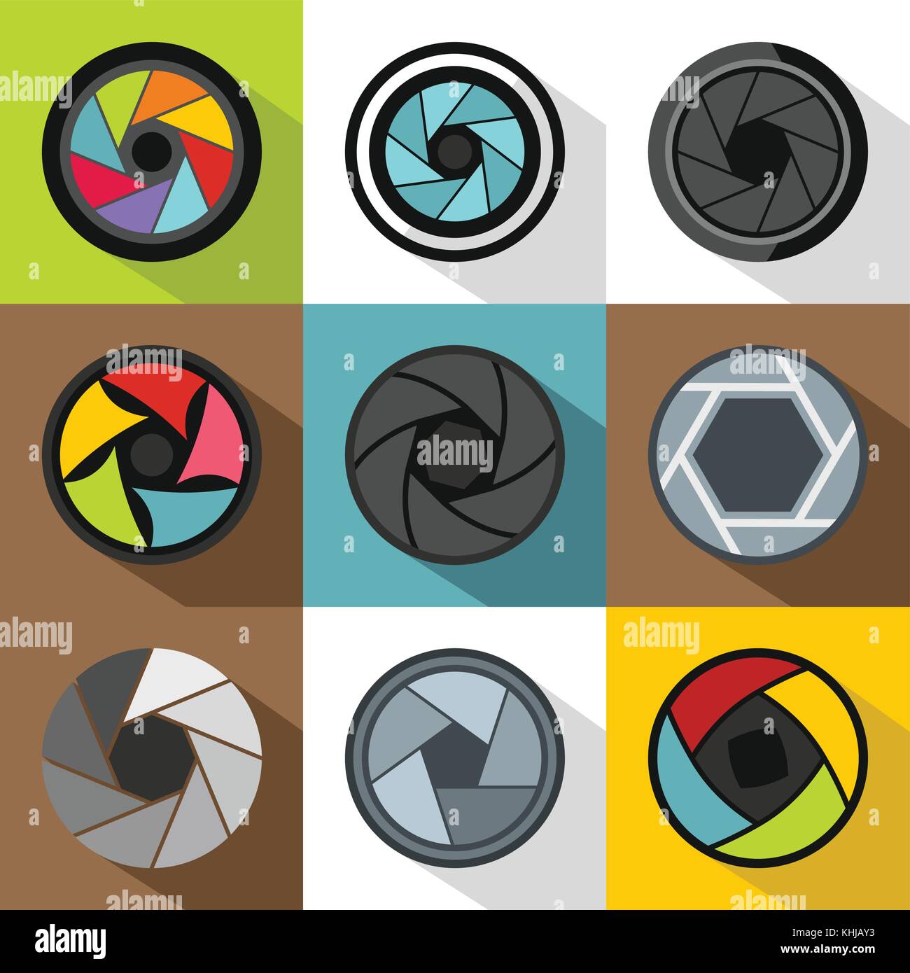 Aperture of camera icons set, flat style Stock Vector Image & Art - Alamy